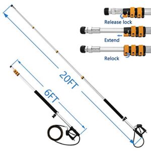 EDOU Direct Telescoping Pressure Washer Wand 20' | Heavy Duty | 4,000 PSI Max Working Pressure | Includes: 1/4" Quick Connection, 5 Spray Nozzle Tips, 2 Pivoting Couplers, 2 Adapters, Support Harness