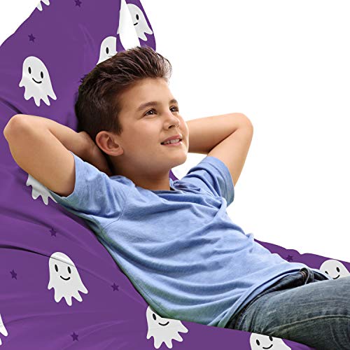 Ambesonne Childish Lounger Chair Bag, Happy Halloween Themed Motifs Ghost and Stars Spooky Celebration Layout, High Capacity Storage with Handle Container, Lounger Size, Fuchsia and White