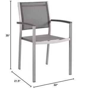 Modway Shore Aluminum Two Outdoor Patio Dining Arm Chairs in Silver Gray