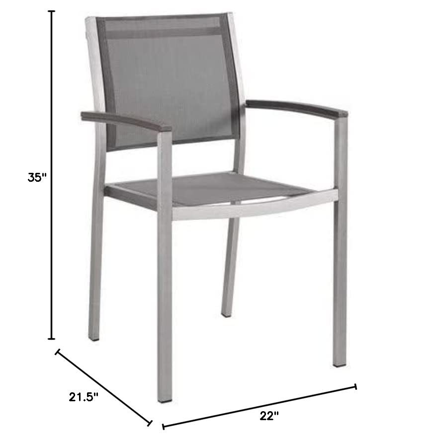 Modway Shore Aluminum Two Outdoor Patio Dining Arm Chairs in Silver Gray