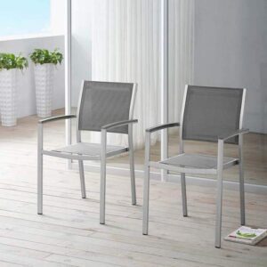 Modway Shore Aluminum Two Outdoor Patio Dining Arm Chairs in Silver Gray