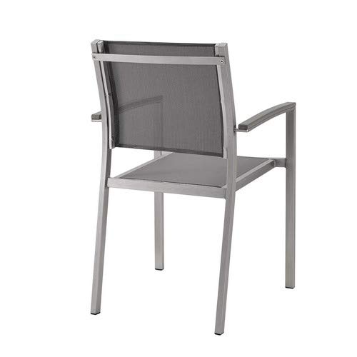 Modway Shore Aluminum Two Outdoor Patio Dining Arm Chairs in Silver Gray