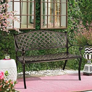 TITIMO 41” Outdoor Garden Bench with Armrests Sturdy Cast Aluminum Porch Loveseat Chair for All-Weather Patio Park Path Yard Lawn Work Entryway Decor Deck (Black)