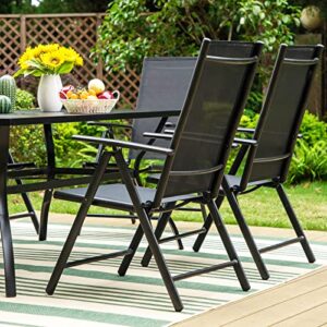 Sophia & William Patio Foldable Dining Chairs Set of 2, Outdoor Folding Sling Chairs 7 Levels Adjustable, High Back Portable Chairs for Porch, Poolside, Patio, Garden, Balcony, Backyard, Black