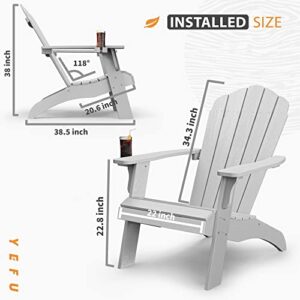 YEFU Adirondack Chair 3-Piece Set （Grey with 2 Oversized Plastic Adirondack Chair with Cup-Holder + an Outdoor Double Outdoor Side Table