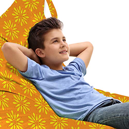 Ambesonne Flowers Lounger Chair Bag, Autumn Season Blossom Petals Daisy Peony Fragrance of Season Warm Tones, High Capacity Storage with Handle Container, Lounger Size, Dark Orange and Yellow