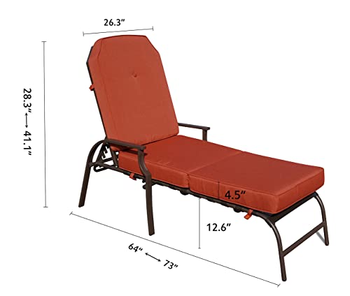 Kozyard Maya Outdoor Chaise Lounge Weather & Rust Resistant Steel Chair with Polyester Fabric Cushion for Pool, Patio, Deck or Yard (Terracotta)