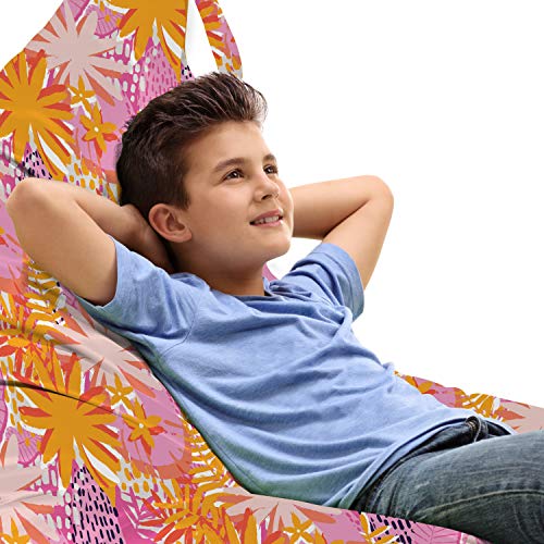 Ambesonne Tropical Lounger Chair Bag, Exotic Leaves and Blossoming Flower Petals Jungle Flora Motif Pattern, High Capacity Storage with Handle Container, Lounger Size, Pink Orange and Quartz