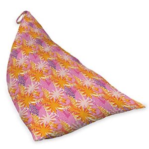 Ambesonne Tropical Lounger Chair Bag, Exotic Leaves and Blossoming Flower Petals Jungle Flora Motif Pattern, High Capacity Storage with Handle Container, Lounger Size, Pink Orange and Quartz