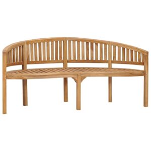 vidaxl banana bench, outdoor patio banana bench loveseat with armrest, garden bench for yard porch entryway lawn poolside, solid wood teak