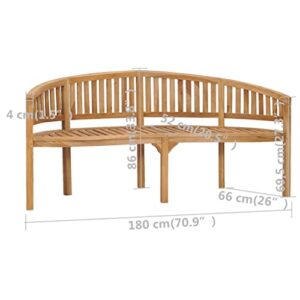 vidaXL Banana Bench, Outdoor Patio Banana Bench Loveseat with Armrest, Garden Bench for Yard Porch Entryway Lawn Poolside, Solid Wood Teak