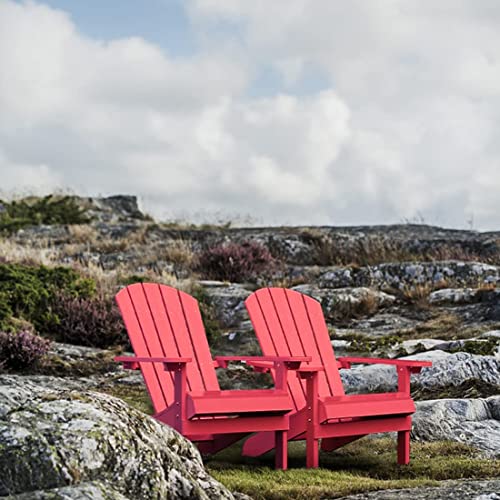 YEFU Adirondack Chair 3-Piece Set (Red) Plastic Weather Resistant, with 2 Adirondack Chairs + an Outdoor Side Table