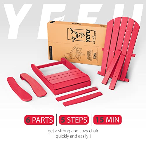 YEFU Adirondack Chair 3-Piece Set (Red) Plastic Weather Resistant, with 2 Adirondack Chairs + an Outdoor Side Table