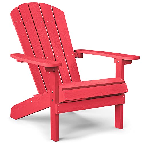 YEFU Adirondack Chair 3-Piece Set (Red) Plastic Weather Resistant, with 2 Adirondack Chairs + an Outdoor Side Table