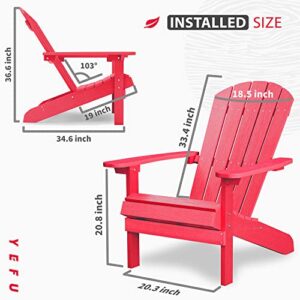 YEFU Adirondack Chair 3-Piece Set (Red) Plastic Weather Resistant, with 2 Adirondack Chairs + an Outdoor Side Table