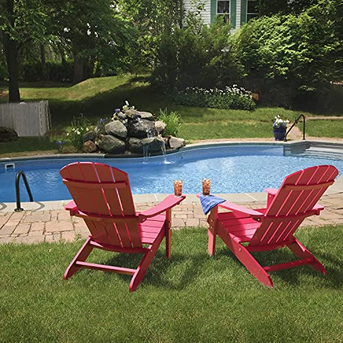 YEFU Adirondack Chair 3-Piece Set (Red) Plastic Weather Resistant, with 2 Adirondack Chairs + an Outdoor Side Table