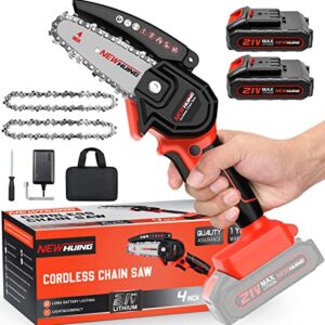 Mini Cordless Chainsaw Kit, Upgraded 4" One-Hand Handheld Electric Portable Chainsaw, 21V Rechargeable Battery Operated, for Tree Trimming and Branch Wood Cutting by New Huing