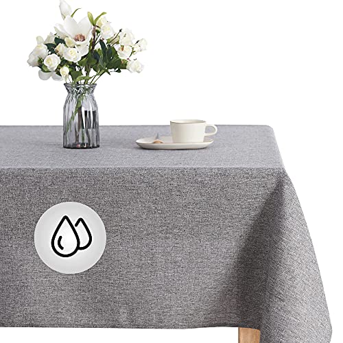 KGORGE Waterproof Linen Table Cloth Stainproof Wrinkle Free for Outdoor Indoor Use Patio Table Cover Camping Buffet Banquet Party Gift, 60 x 84 Inch, Grey, Seats 6 to 8