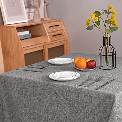 KGORGE Waterproof Linen Table Cloth Stainproof Wrinkle Free for Outdoor Indoor Use Patio Table Cover Camping Buffet Banquet Party Gift, 60 x 84 Inch, Grey, Seats 6 to 8