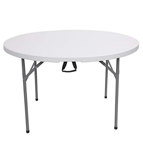 Simply-Me Patio Dining Table 48 Inch Fold-in-Half Round Folding Table Indoor Outdoor Utility Table with 4 Steel Feet,Carrying Handle,White