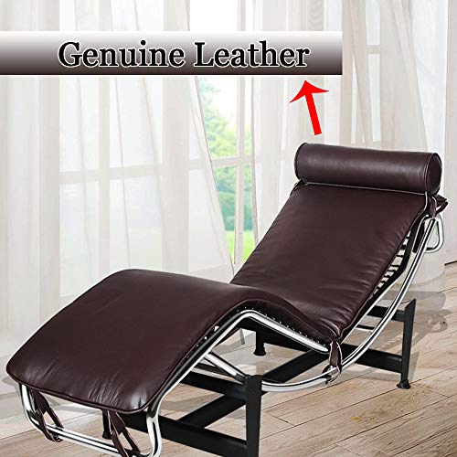 HOTYARD LC-4 Chaise Lounge, Genuine Leather Recliner (Dark Brown)