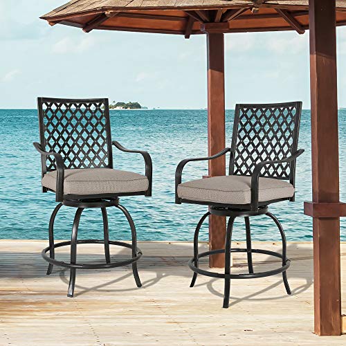 Iwicker Patio Swivel Bistro Chairs, Outdoor Steel Frame Counter Height Stools with 100% Polyester Cushion, Set of 2