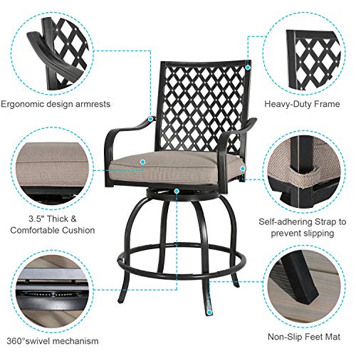 Iwicker Patio Swivel Bistro Chairs, Outdoor Steel Frame Counter Height Stools with 100% Polyester Cushion, Set of 2