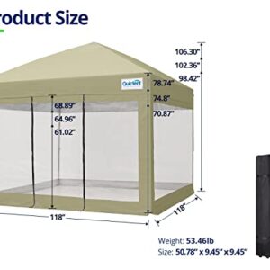 Quictent Clear Tent 10'x10' Ez Pop up Canopy with Sidewalls Instant Outddoor Gazebo Shelter Waterproof (Khaki)