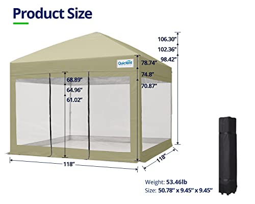 Quictent Clear Tent 10'x10' Ez Pop up Canopy with Sidewalls Instant Outddoor Gazebo Shelter Waterproof (Khaki)