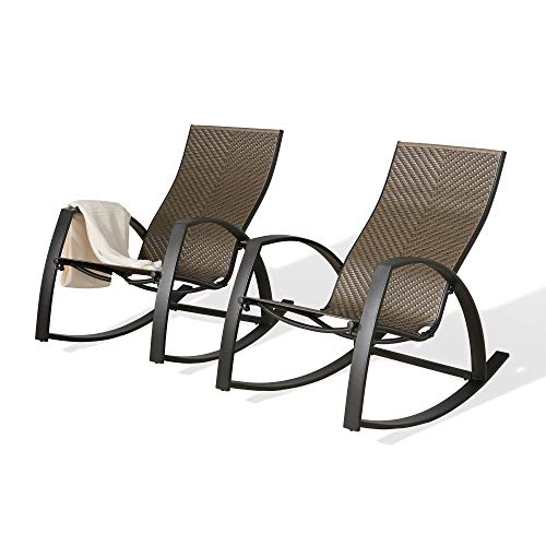 Iwicker 2 PCS Patio Rattan Bistro Rocking Chairs, Outdoor Breathable Wicker Rocker Chairs for Yard, Deck, Balcony or Indoor Use