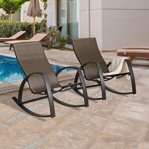 Iwicker 2 PCS Patio Rattan Bistro Rocking Chairs, Outdoor Breathable Wicker Rocker Chairs for Yard, Deck, Balcony or Indoor Use