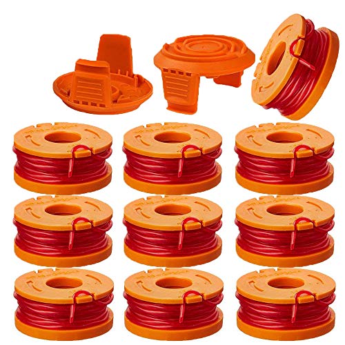 LIYYOO 10ft 0.065" Line String Trimmer Replacement Spool Compatible with Worx WA0010 String Trimmers Replacement Autofeed Spool,12-Pack (10 Pack Grass Trimmer Line,2 Trimmer Cap)