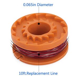 LIYYOO 10ft 0.065" Line String Trimmer Replacement Spool Compatible with Worx WA0010 String Trimmers Replacement Autofeed Spool,12-Pack (10 Pack Grass Trimmer Line,2 Trimmer Cap)