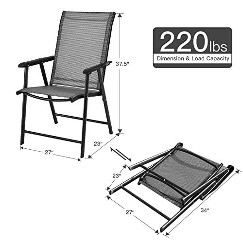 RELAX4LIFE Patio Dining Chairs Set of 2 Outdoor Folding Chairs Set W/Armrest,High Backrest,Breathable Fabric, Metal Frame for Courtyard, Garden, Poolside No-Assembly 2 ps Sling Chairs