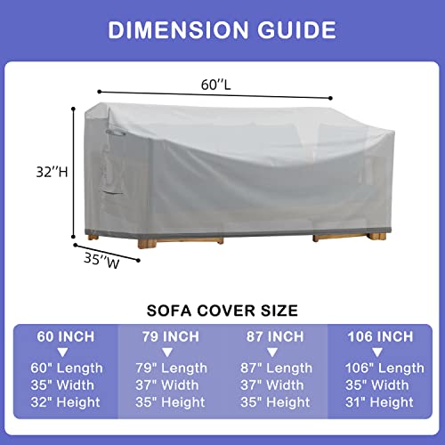 Umbrauto Outdoor Patio Sofa Cover Heavy Duty 600D Waterproof Anti-Fading Outdoor Couch Cover Patio Furniture Cover with Upgrade Air Vent, Grey