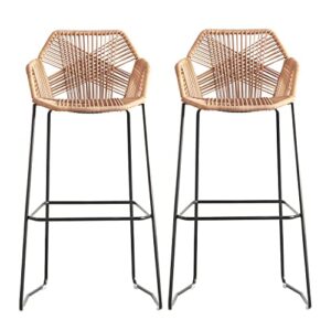 laohetlh beige rattan bar stool bar chairs set of 2 comfortable simple and beautiful counter chair home décor rattan barstools chair with footrest & back