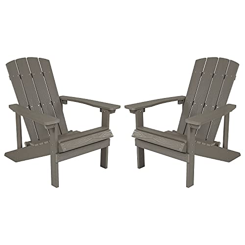 Flash Furniture Charlestown Poly Resin Adirondack Chair - Gray - All Weather - Indoor/Outdoor - Set of 2