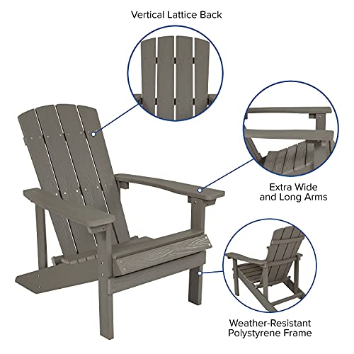 Flash Furniture Charlestown Poly Resin Adirondack Chair - Gray - All Weather - Indoor/Outdoor - Set of 2