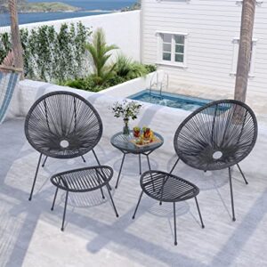 Flamaker 5 Piece Patio Furniture Acapulco Chairs Outdoor Conversation Set All-Weather Plastic Rope Lounge Chair Modern Patio Chairs Set for Porch, Lawn, Balcony, Poolside (Black)