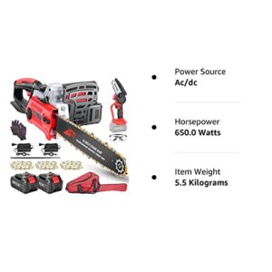 16-Inch Cordless Chainsaw, Electric Chainsaw with 3.0Ah X2 Batteries and 2 Fast Chargers, 24V Brushless Chain Saw with Tool Free Blade Tension System (with 4 Inch Mini Chainsaw)