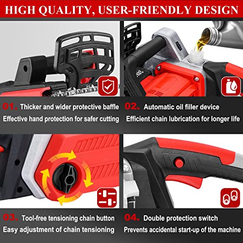 16-Inch Cordless Chainsaw, Electric Chainsaw with 3.0Ah X2 Batteries and 2 Fast Chargers, 24V Brushless Chain Saw with Tool Free Blade Tension System (with 4 Inch Mini Chainsaw)