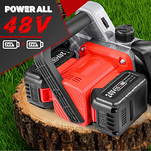 16-Inch Cordless Chainsaw, Electric Chainsaw with 3.0Ah X2 Batteries and 2 Fast Chargers, 24V Brushless Chain Saw with Tool Free Blade Tension System (with 4 Inch Mini Chainsaw)