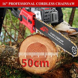 16-Inch Cordless Chainsaw, Electric Chainsaw with 3.0Ah X2 Batteries and 2 Fast Chargers, 24V Brushless Chain Saw with Tool Free Blade Tension System (with 4 Inch Mini Chainsaw)