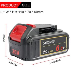 AMICROSS 20V Battery Replacement for Dewalt 20V Battery 6.0Ah, Compatible with DCB206 DCB200 DCB201 DCB204 DCB207 DCB208 DCB210 DCD/DCF/DCG Series MAX XR Cordless Tools Lithium-Ion 2-Pack