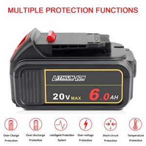 AMICROSS 20V Battery Replacement for Dewalt 20V Battery 6.0Ah, Compatible with DCB206 DCB200 DCB201 DCB204 DCB207 DCB208 DCB210 DCD/DCF/DCG Series MAX XR Cordless Tools Lithium-Ion 2-Pack