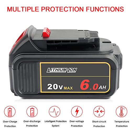 AMICROSS 20V Battery Replacement for Dewalt 20V Battery 6.0Ah, Compatible with DCB206 DCB200 DCB201 DCB204 DCB207 DCB208 DCB210 DCD/DCF/DCG Series MAX XR Cordless Tools Lithium-Ion 2-Pack