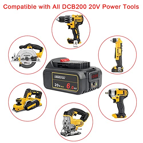 AMICROSS 20V Battery Replacement for Dewalt 20V Battery 6.0Ah, Compatible with DCB206 DCB200 DCB201 DCB204 DCB207 DCB208 DCB210 DCD/DCF/DCG Series MAX XR Cordless Tools Lithium-Ion 2-Pack