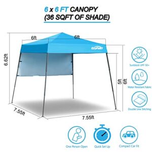 EzyFast Ultra Compact Backpack Canopy, Pop Up Shelter, Portable Sports Cabana, 7.5 x 7.5 ft Base / 6 x 6 ft top for Hiking, Camping, Fishing, Picnic, Family Outings