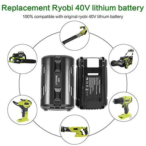 2 Packs OP4060 40V 6.0Ah Lithium Battery Replacement for All Ryobi 40-Volt Power Tools OP4015 OP4026 OP40201 OP40261 OP4030 OP4040 OP40401 OP4050 OP40501 OP4050A OP40601 OP4060A RY40200 RY40403