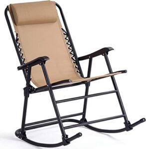 goplus folding rocking chair, zero gravity rocking camping chair with pillow & armrests, folding lounge rocker for outdoor beach poolside yard garden indoor